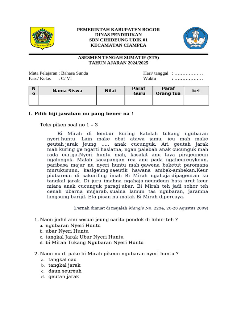 Carpon Nyeri Huntu di Basa Sunda | PDF