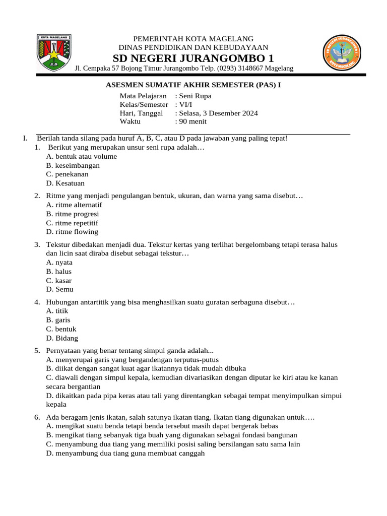 Soal Seni Rupa A4 | PDF