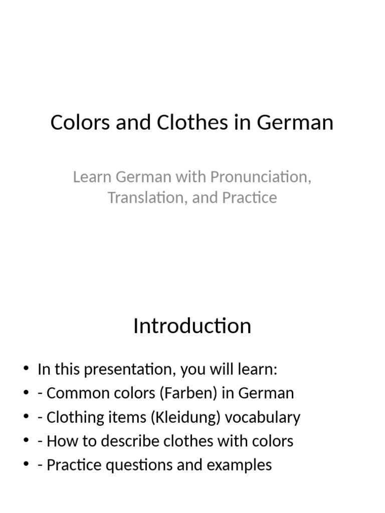 German Colors and Clothes | PDF