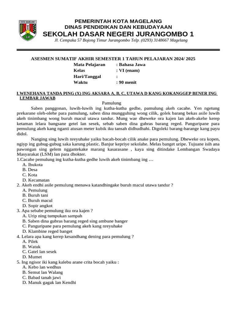 Soal Pas 1 Bhs Jawa | PDF