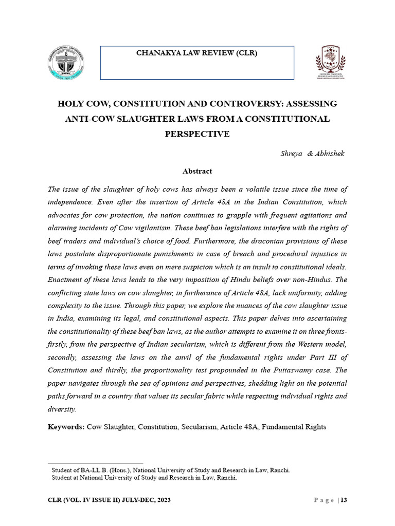 Holy Cow Constitution and Controversy Assessing Anti Cow Slaughter Laws ...