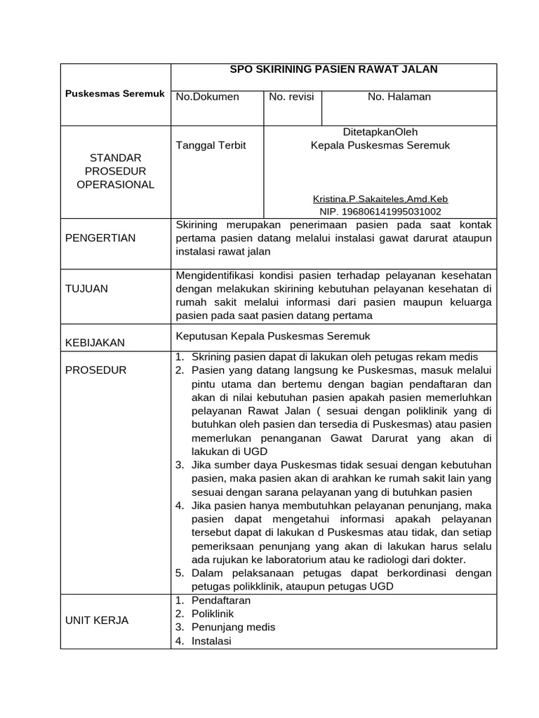 Sop Skrining PX RJ Ok | PDF