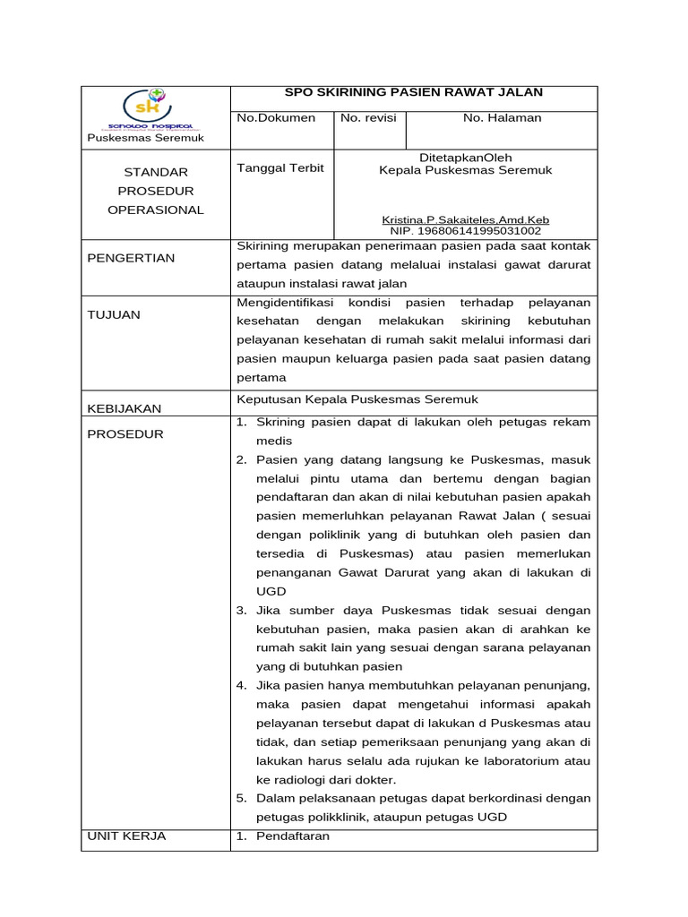 Sop Skrining PX RJ | PDF