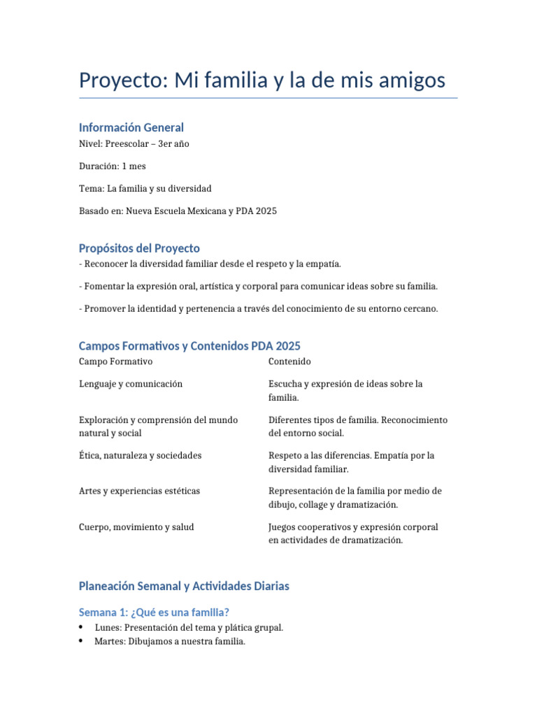 Proyecto Familiar: Diversidad y Empatía | PDF | Educación de la primera ...