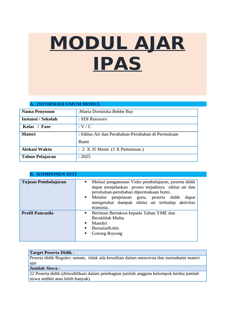 Modul Ajar Ipas (Siklus Air) | PDF