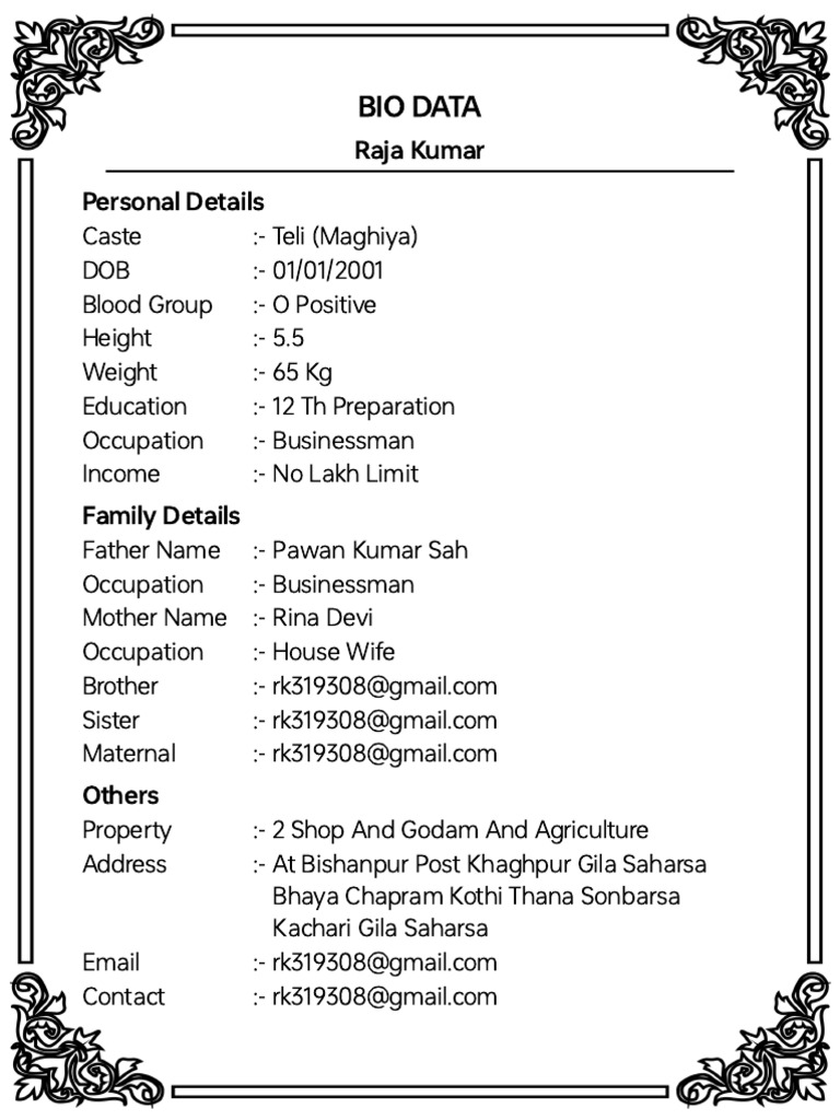 Raja Kumar Bio Data | PDF