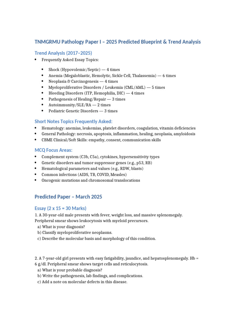 TNMGRMU Predicted Pathology Paper 2025 | PDF | Carcinogenesis | Neoplasms