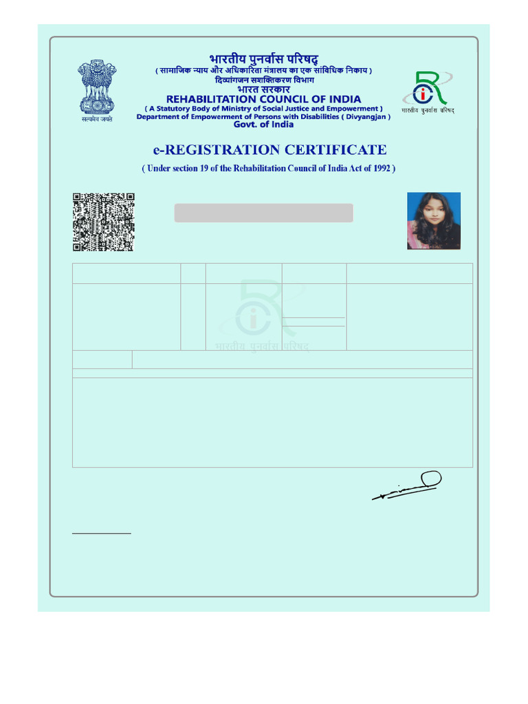Rehabilitation Professional Registration Certificate | PDF