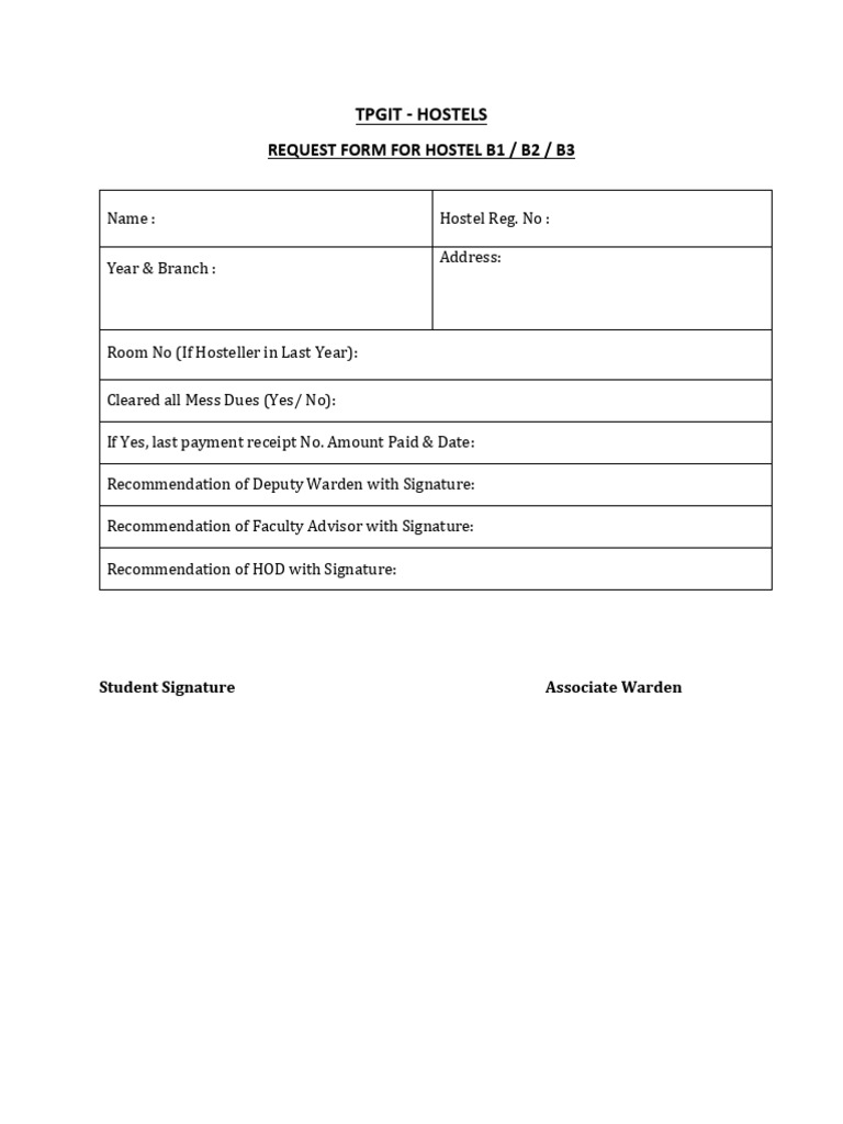 Request Form For Hostels | PDF
