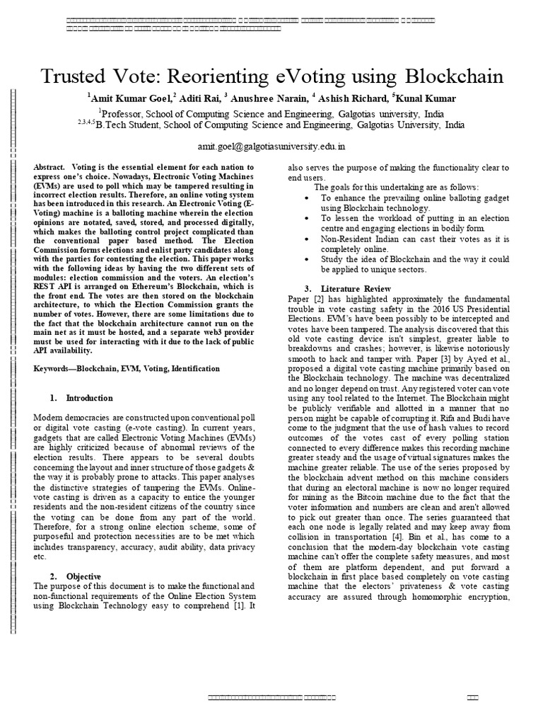 Trusted Vote Reorienting EVoting Using Blockchain | PDF | Electronic ...