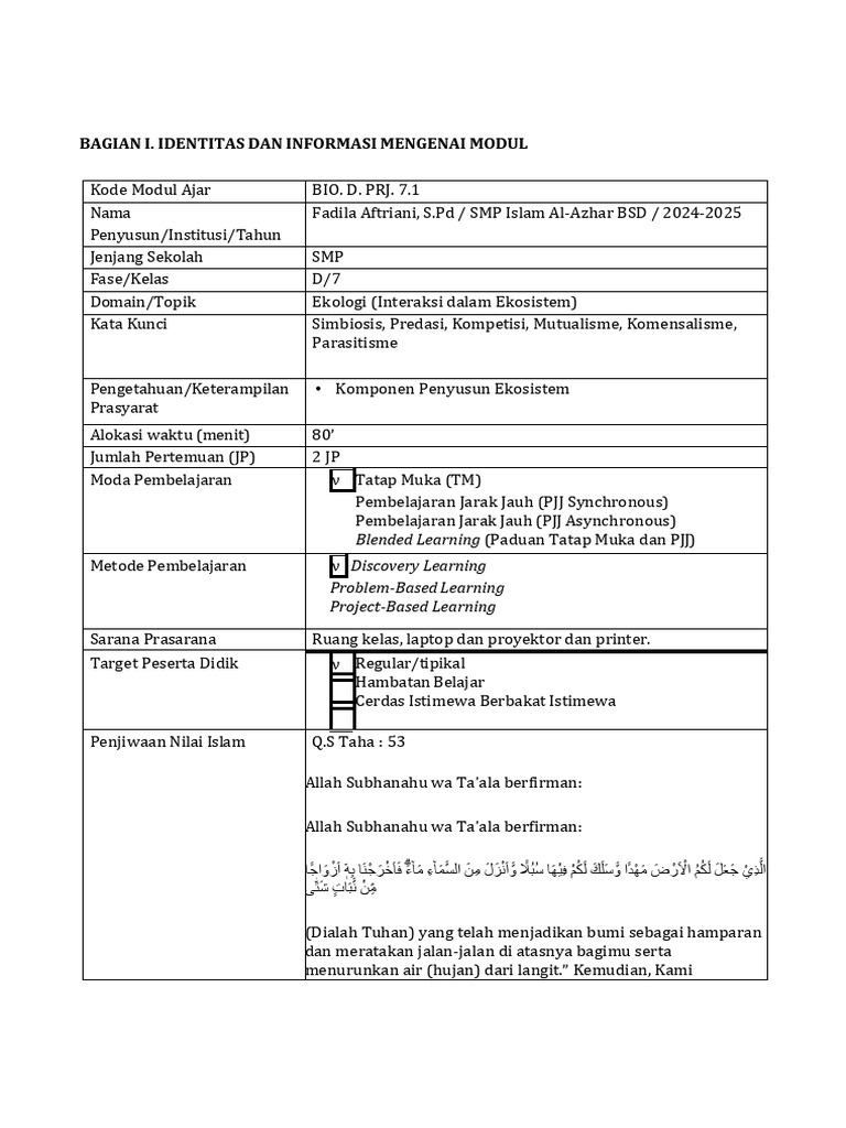 Modul Ajar Interaksi Dalam Ekosistem | PDF
