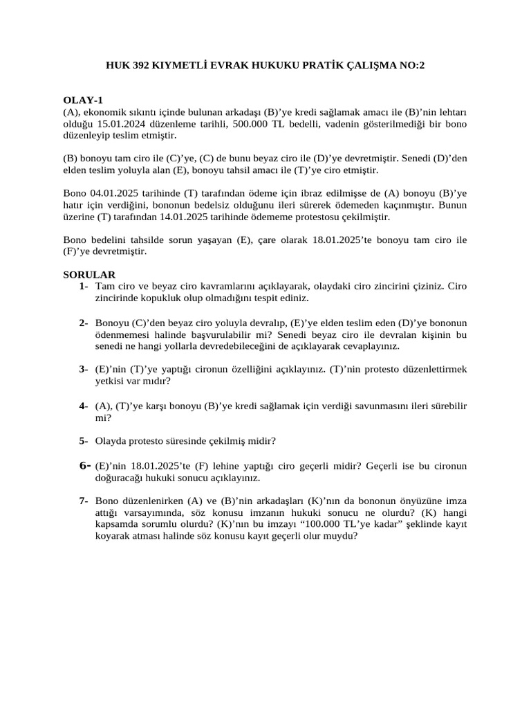 Kiymetli Evrak Hukuku Pratik Calisma No 2 2 | PDF