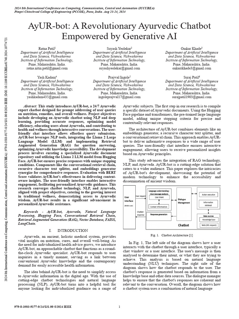 AyUR-bot A Revolutionary Ayurvedic Chatbot Empowered by Generative AI | PDF | Computing