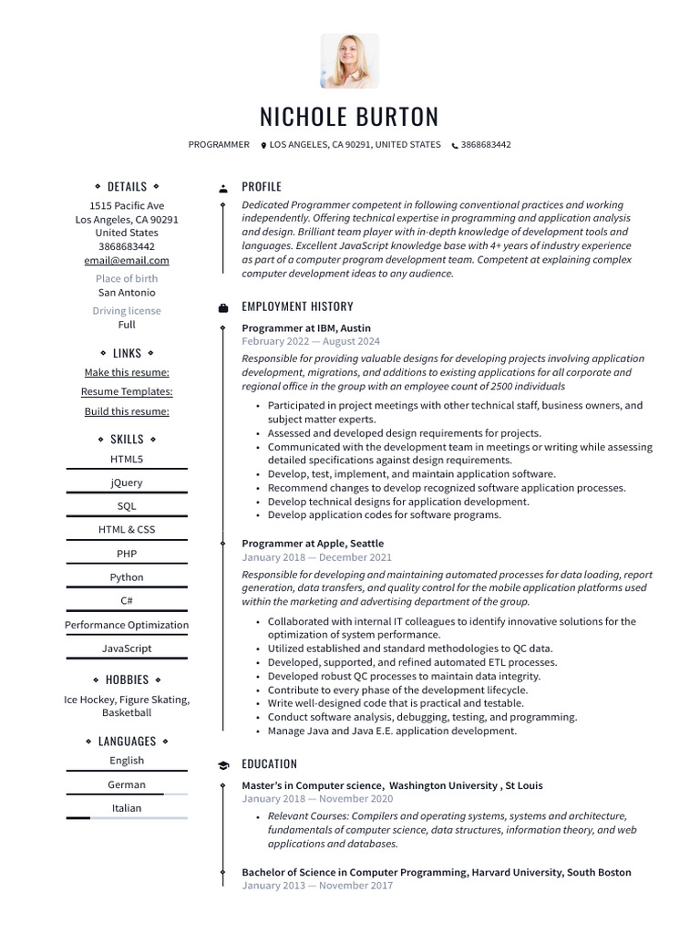 Programmer Resume Example 2 | PDF | Programmer | Computer Programming