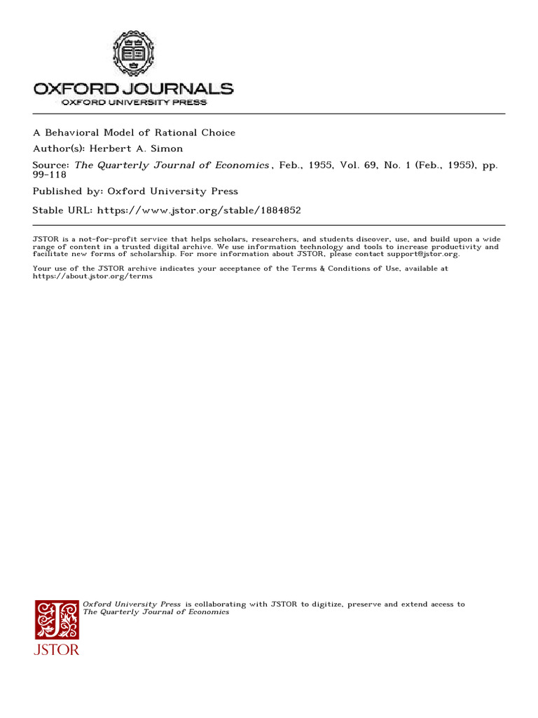Simon Herbert A Behavioral Model of Rational Choice 1955 Feb | PDF ...