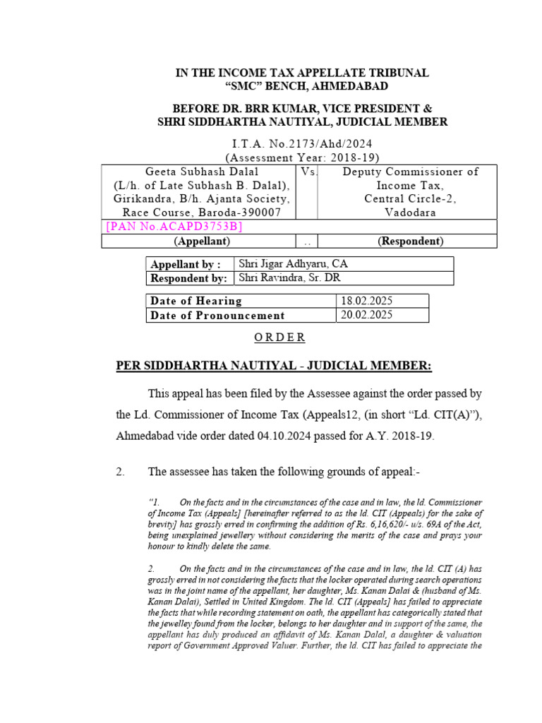 Annexure 1 ITAT Order Geeta Subash Dalal | PDF | Justice | Crime & Violence