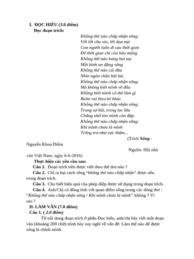 Đáp án ĐỀ VĂN VCAP 01 | PDF