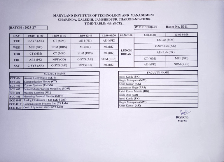 ECE 4th Sem Routine - (23-27) - Wef 13th May 25 | PDF