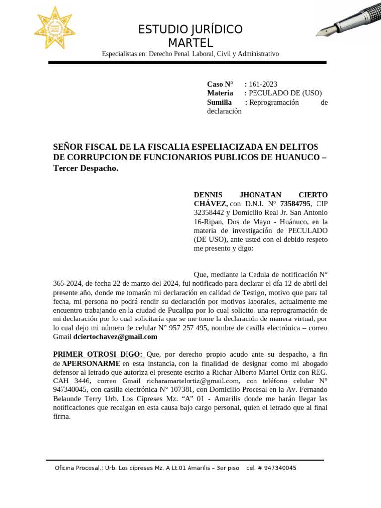 Escrito de Reprogramación de Audiencia | PDF | Ley Pública | Justicia