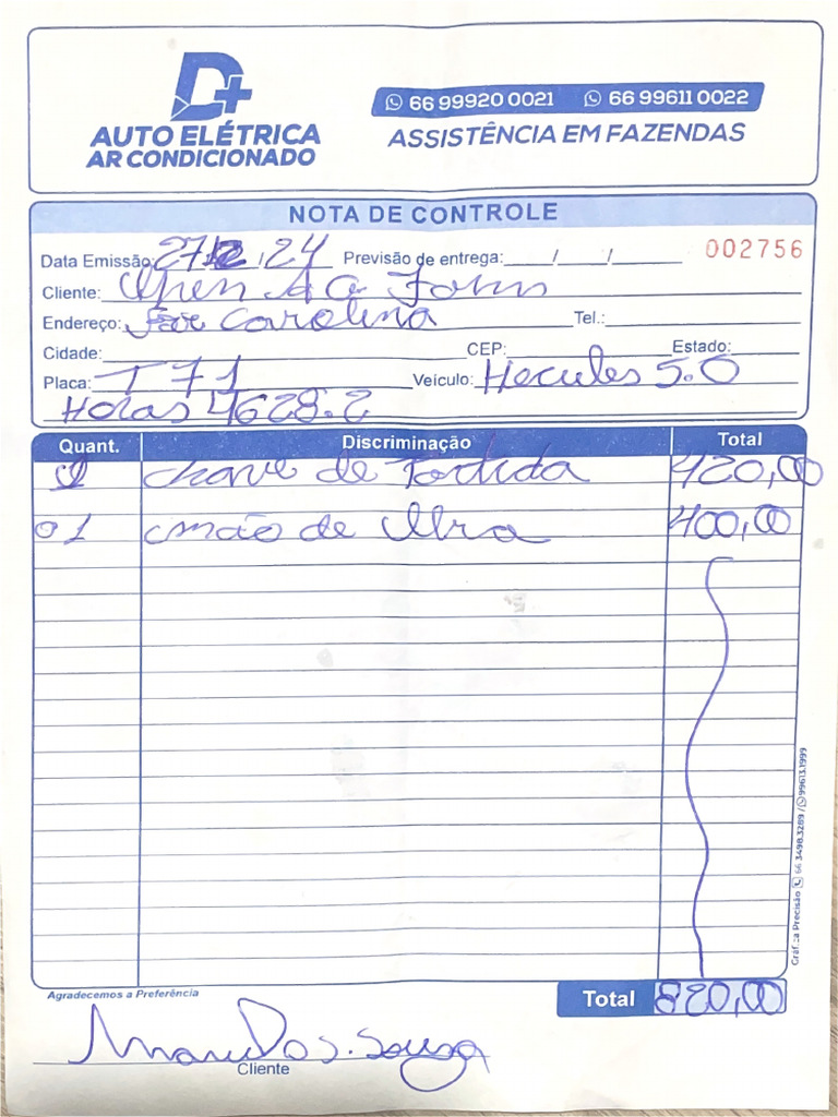 Os 2756 - Sol 30507 - Reparo em Chave - t71 - Auto Eletrica D Mais - Os Open 5060 | PDF