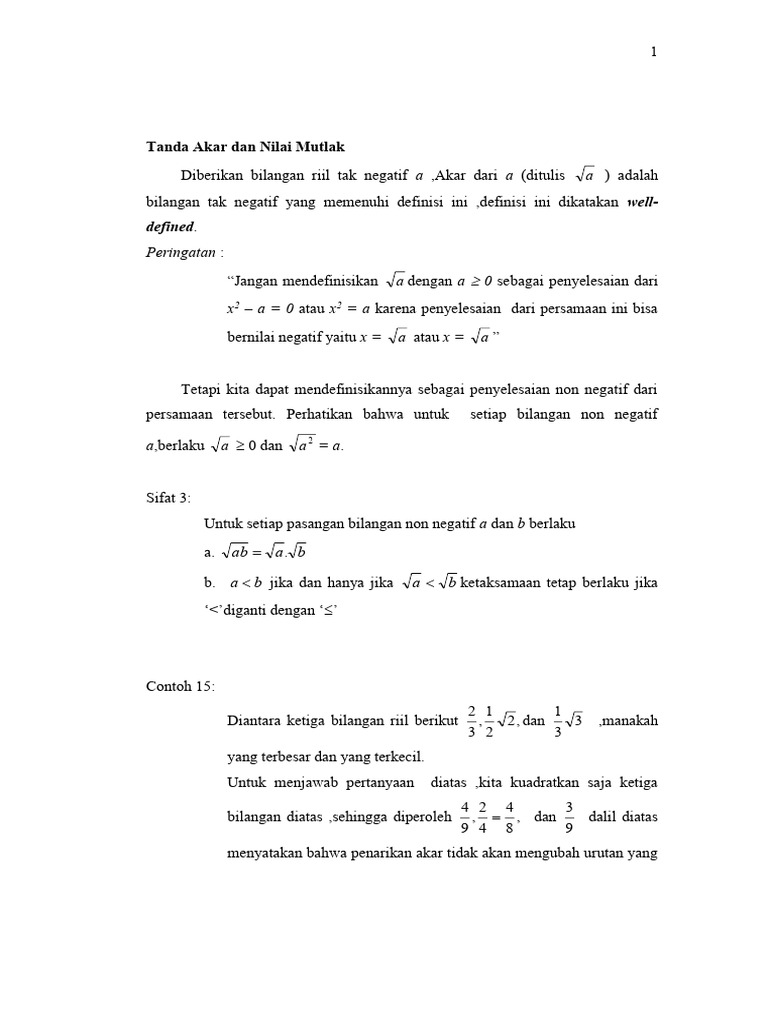Tanda Akar Dan Nilai Mutlak | PDF