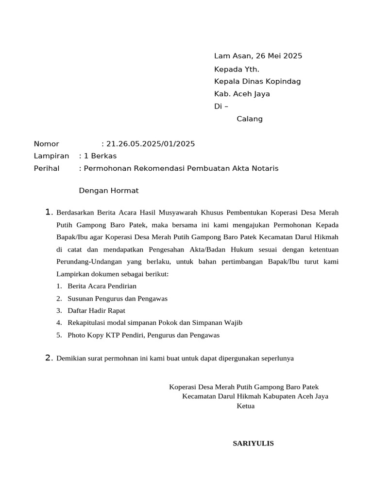 Surat Permohonan Rekomendasi Akta Notaris 2025 | PDF