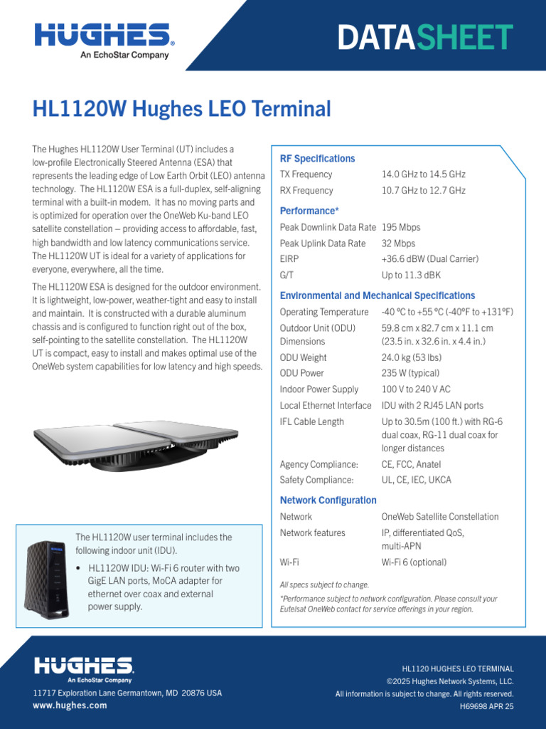 Hughes LEO HL1120W Terminal | PDF | Wi Fi | Communications Satellite