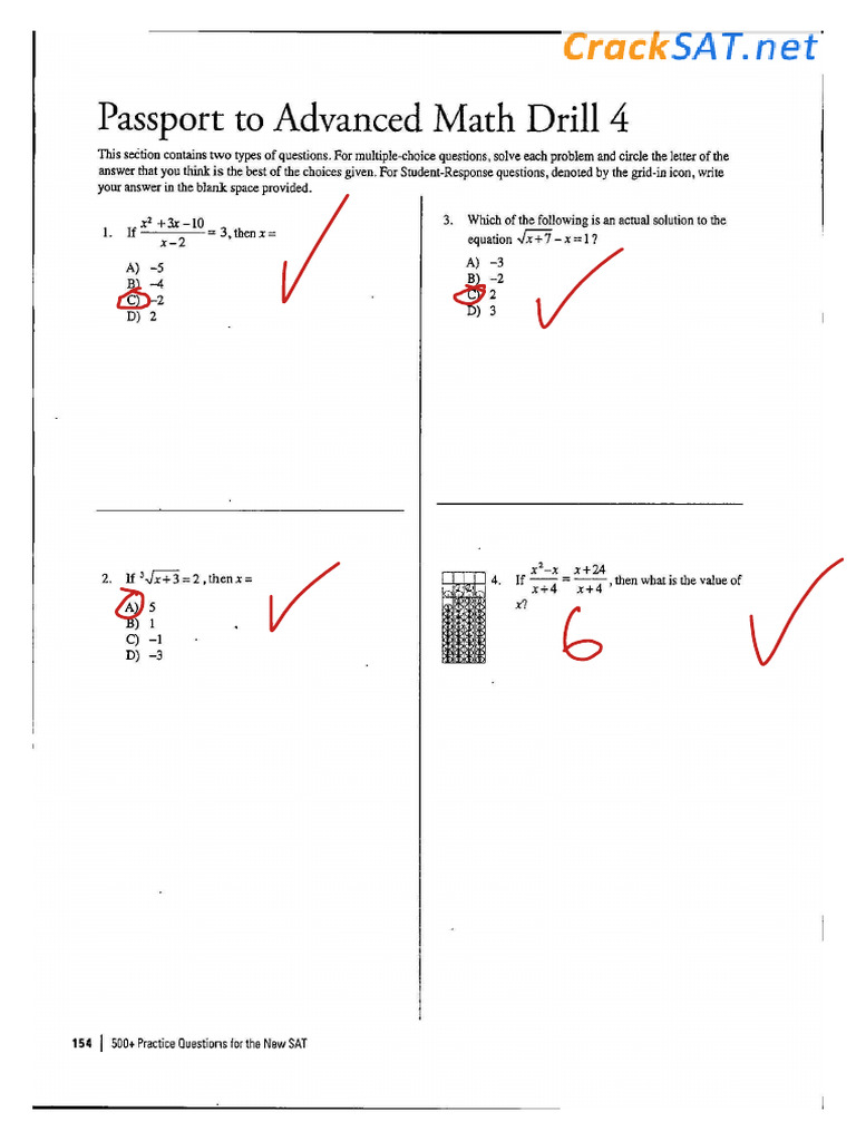 SAT Advanced Math Practice Drill 4 | PDF | Sat | Mathematics
