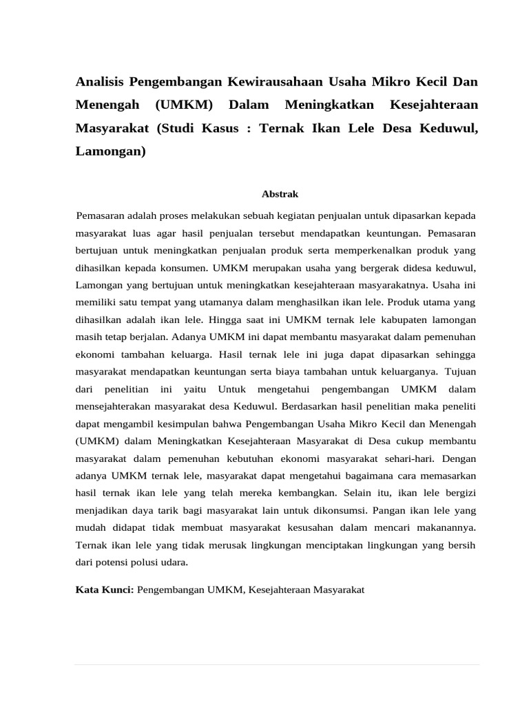 Pengembangan UMKM Ternak Lele Keduwul | PDF