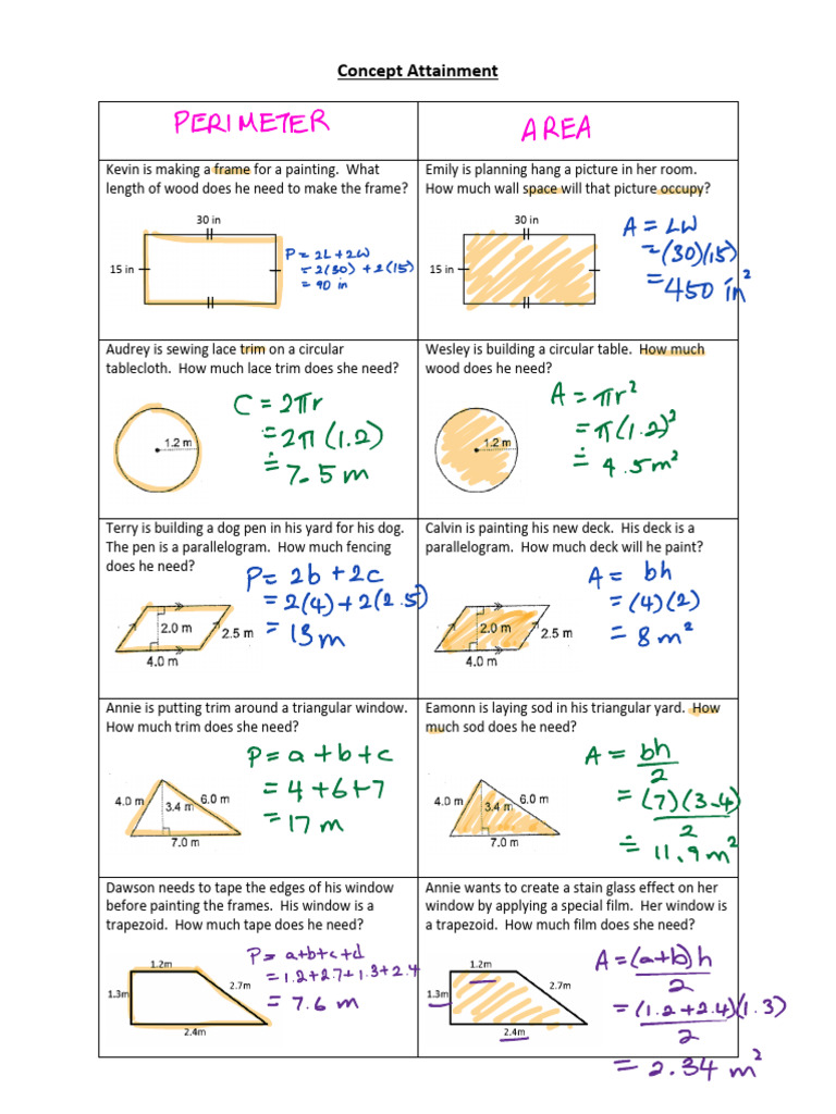 4.02 Perimeter and Area Concept Attainment | PDF | Euclidean Geometry ...