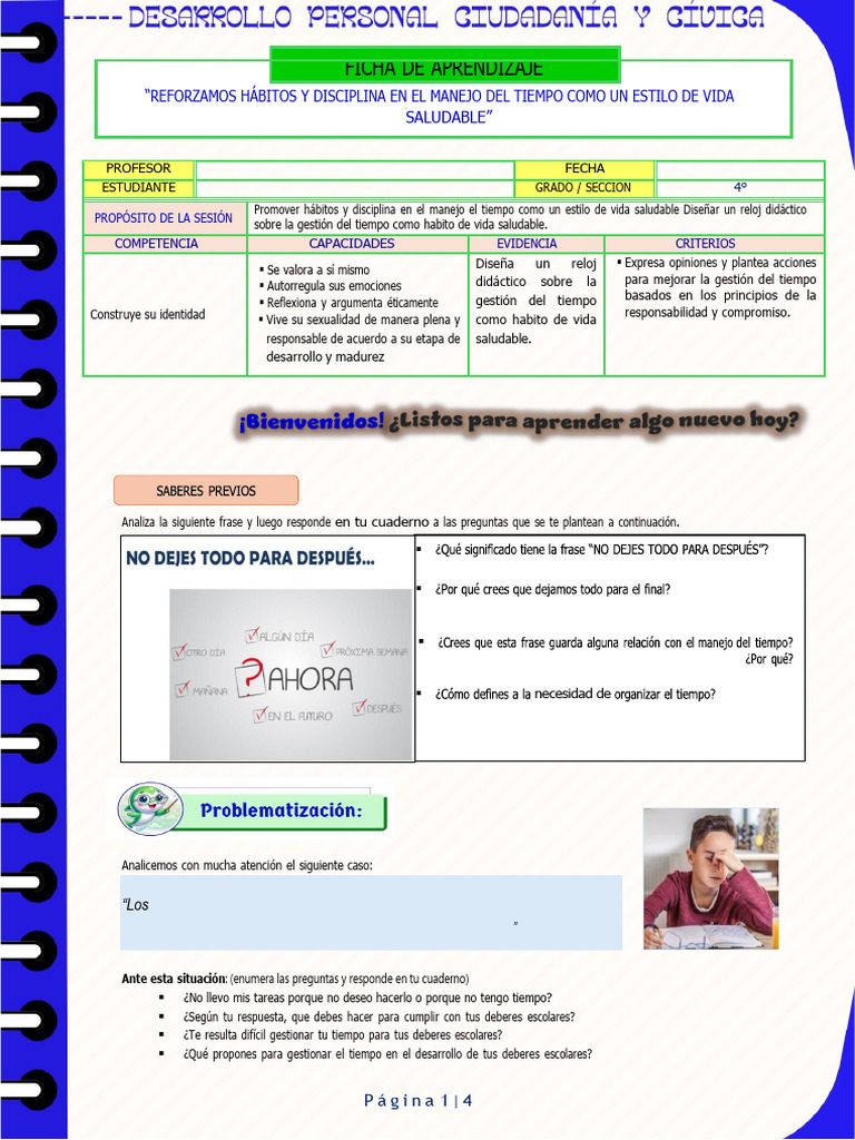 4° Grado DPCC - FICHA DE APRENDIZAJE 4 17 Al18 Jun.2025 | PDF | Gestión del tiempo | Habilidades ...