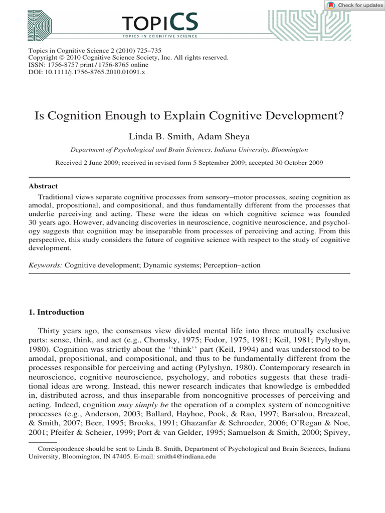 Smith (2010) Is Cognition Enough To Explain Cognitive Development | PDF ...