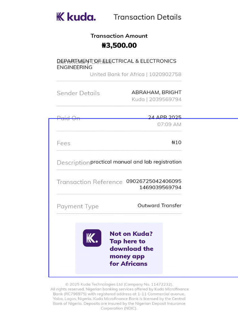 Transaction Receipt For Department of Electrical Electronics ...