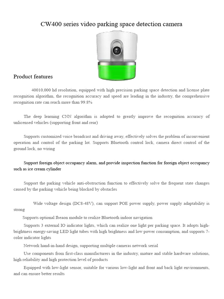 CW400 Video Parking Detection Camera | PDF | Sensor | Camera
