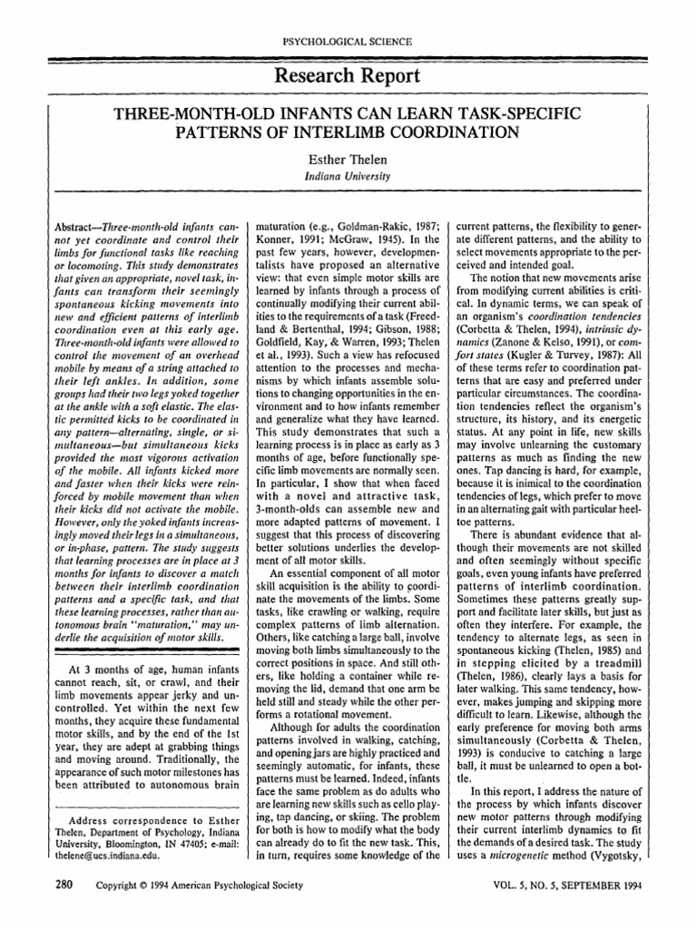 Thelen 1994 Three Month Old Infants Can Learn Task Specific Patterns of ...