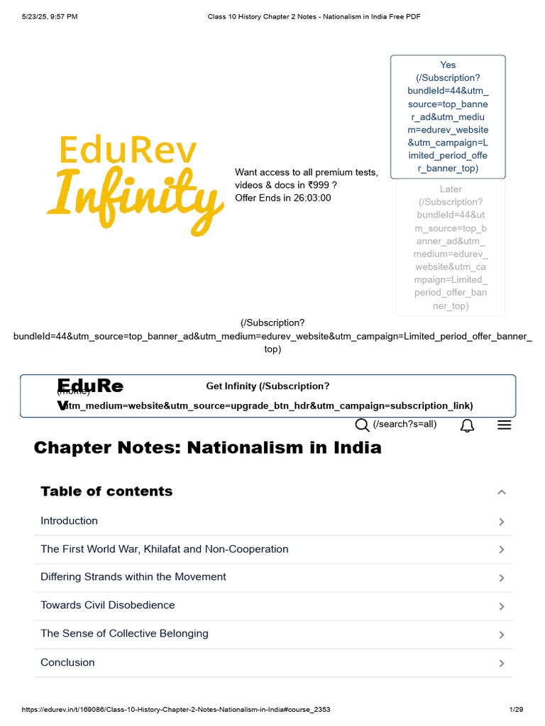 Class 10 History Chapter 2 Notes - Nationalism in India Free PDF | PDF ...