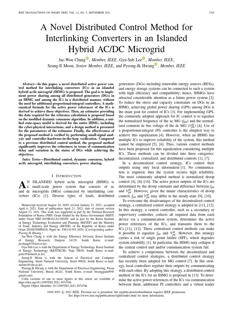 A Novel Distributed Control Method For Interlinking Converters in An Islanded Hybrid AC DC ...