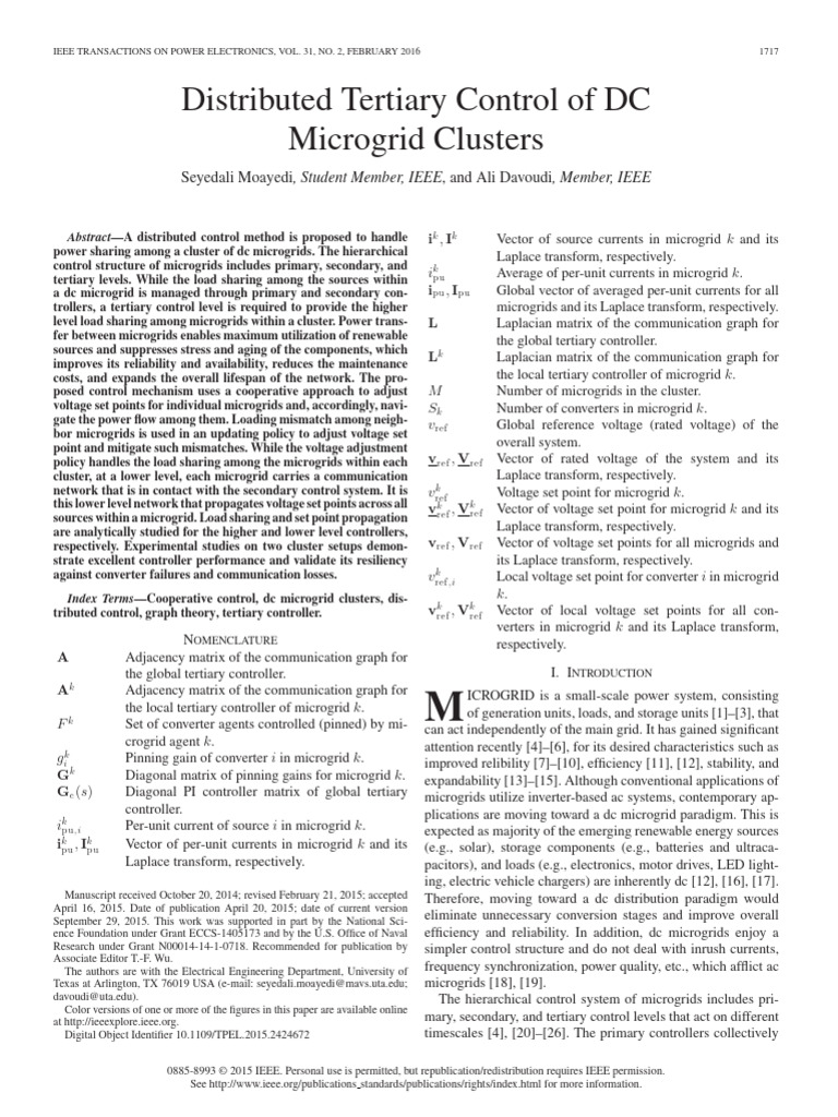 Distributed Tertiary Control of DC Microgrid Clusters | PDF | Electrical Grid | Electricity