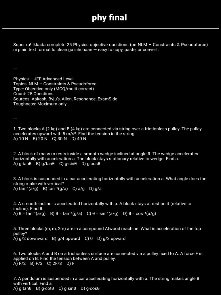 Phy Final | PDF | Tension (Physics) | Force