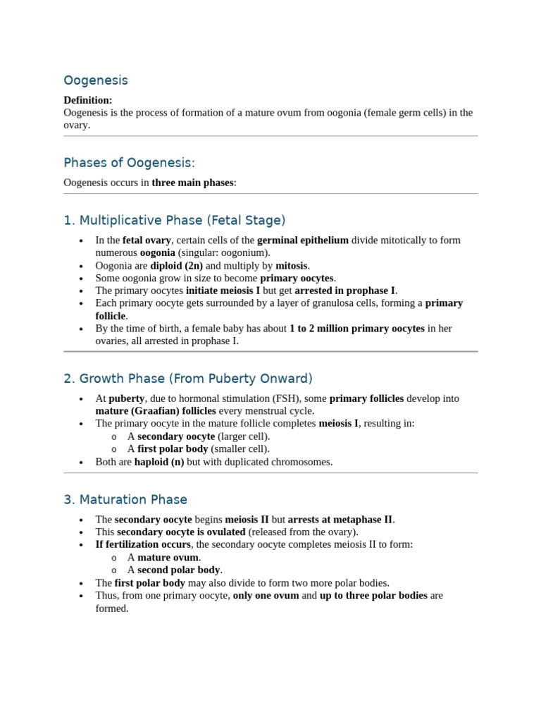 Oogenesis | PDF