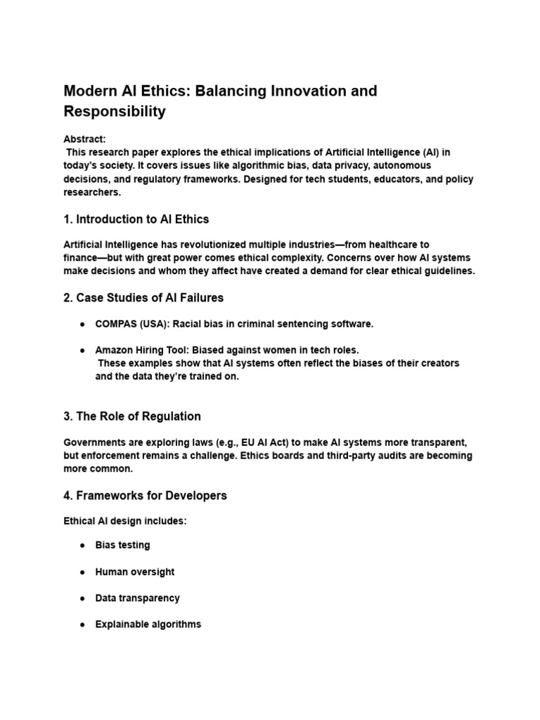 Modern AI Ethics Balancing Innovation and Responsibility | PDF