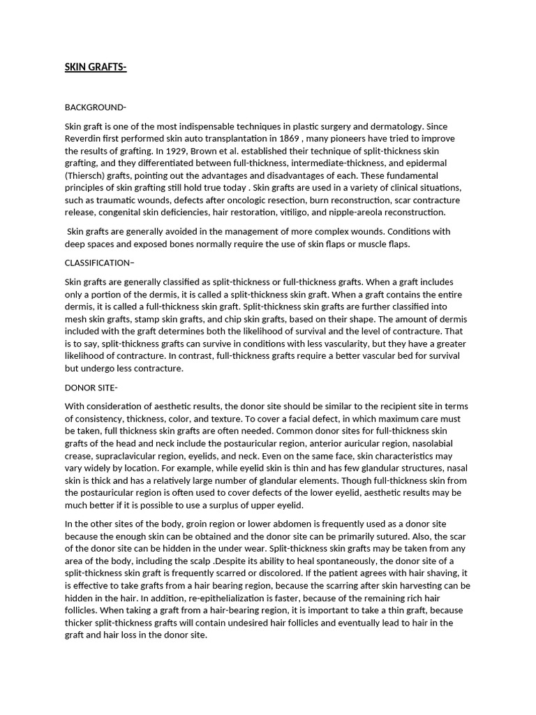 Classification of Skin Grafts Explained | PDF | Osteoblast | Bone
