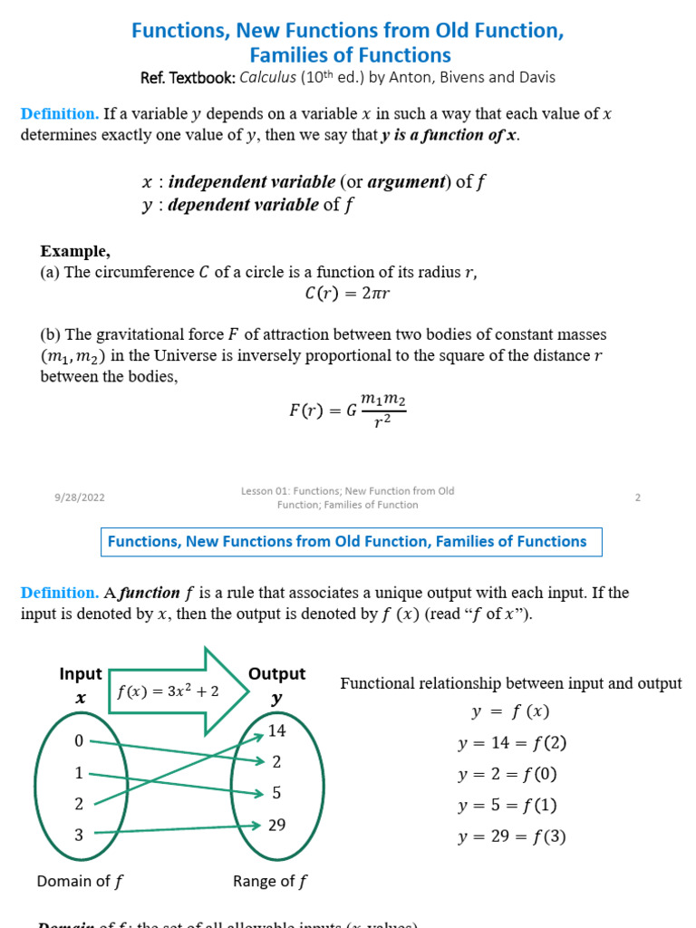 Lesson 01 Introduction Functions Families of Functions | PDF | Function (Mathematics) | Variable ...