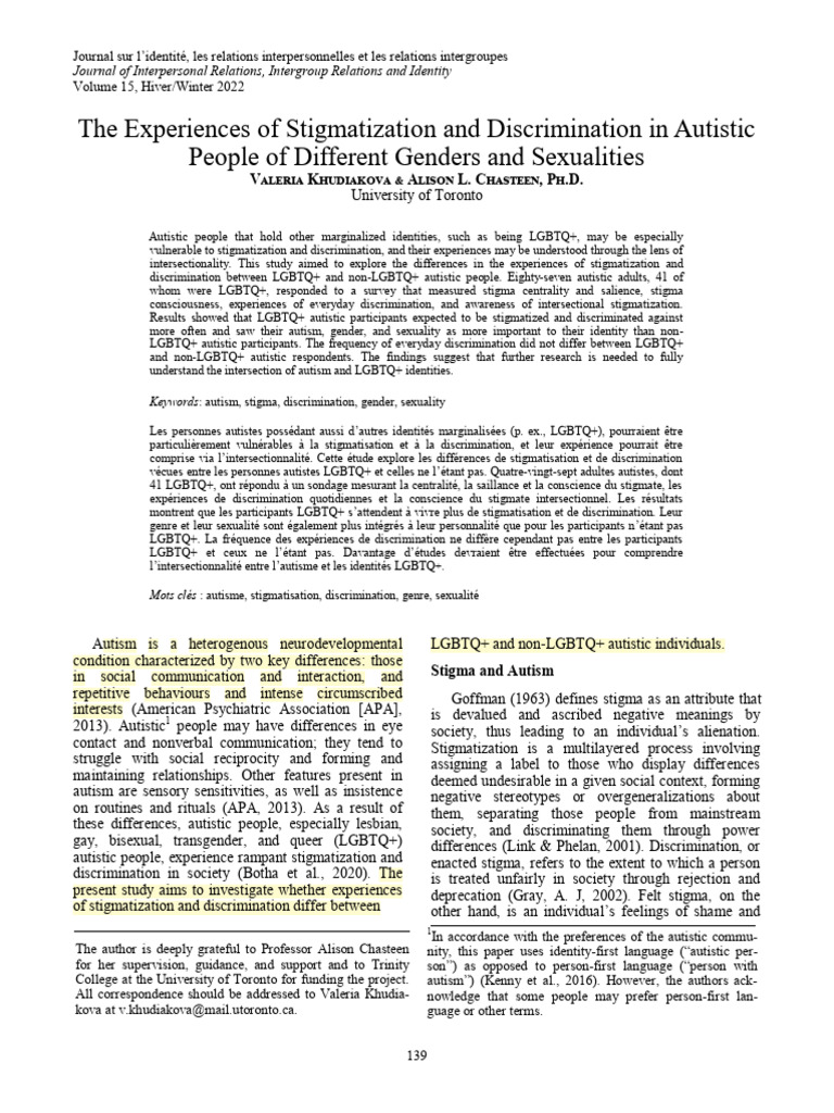 Stigmatization in LGBTQ+ Autistic Individuals | PDF | Social Stigma ...