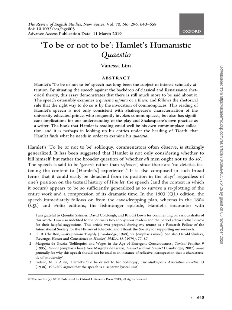 Hamlet's Humanistic Question (To Be or Not To Be) | PDF | Hamlet ...