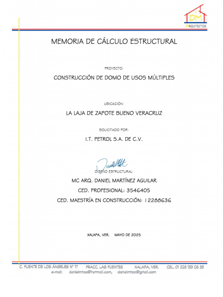 MEMORIA DOMO ZAPOTE 15 5 CCF | PDF | Hormigón | Física Aplicada e Interdisciplinaria