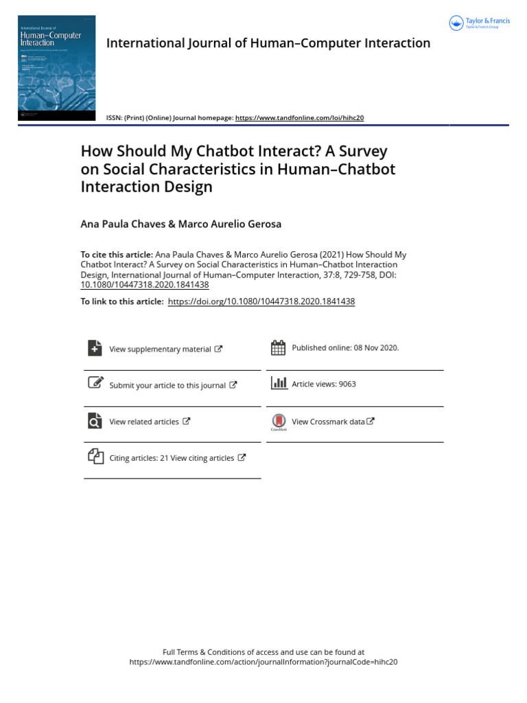 How Should My Chatbot Interact A Survey On Social Characteristics in ...