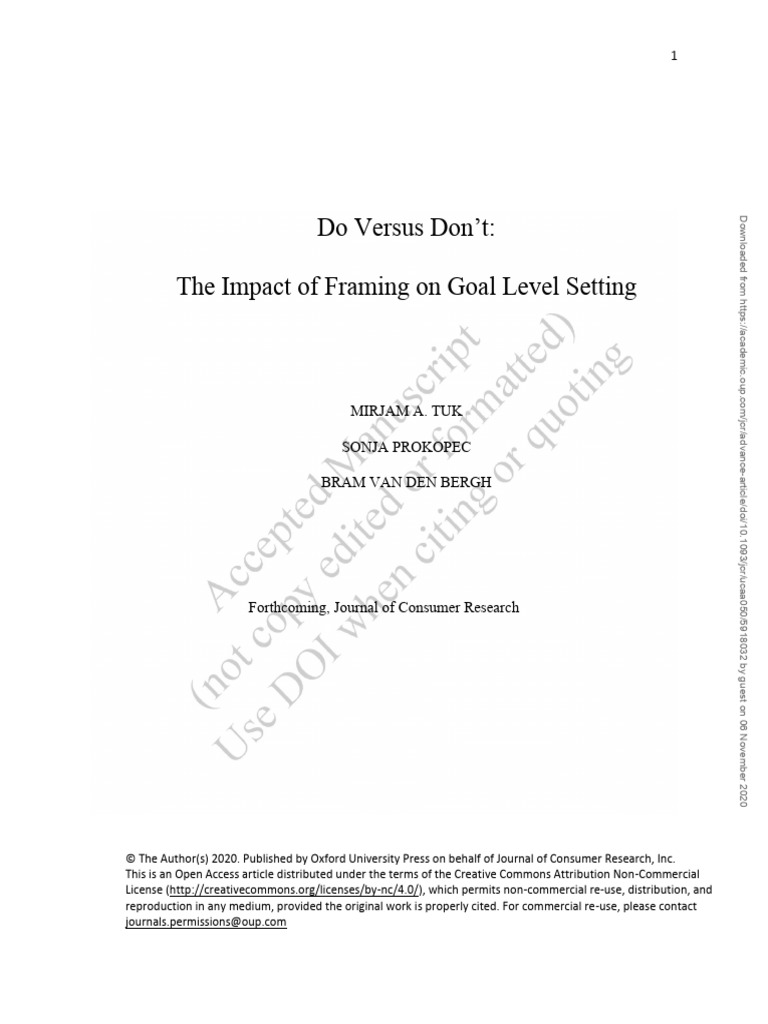 Do Versus Dont The Impact of Framing On Goal Leve | PDF | Goal ...