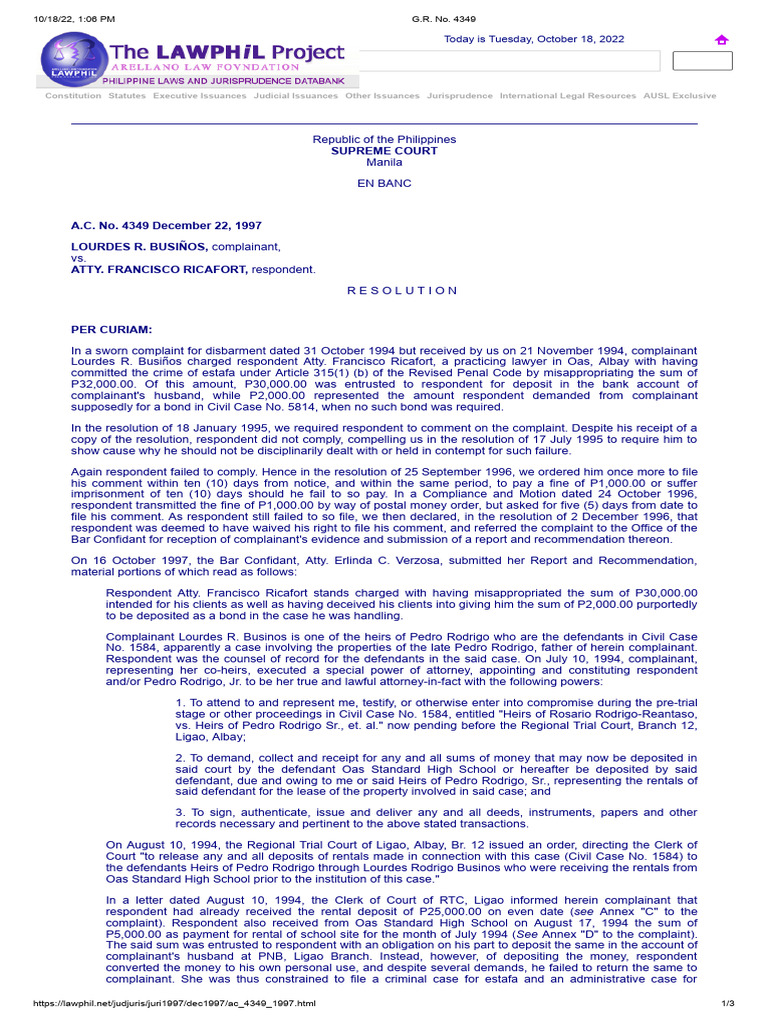 Businos v. Ricafort | PDF | Lawyer | Lawsuit