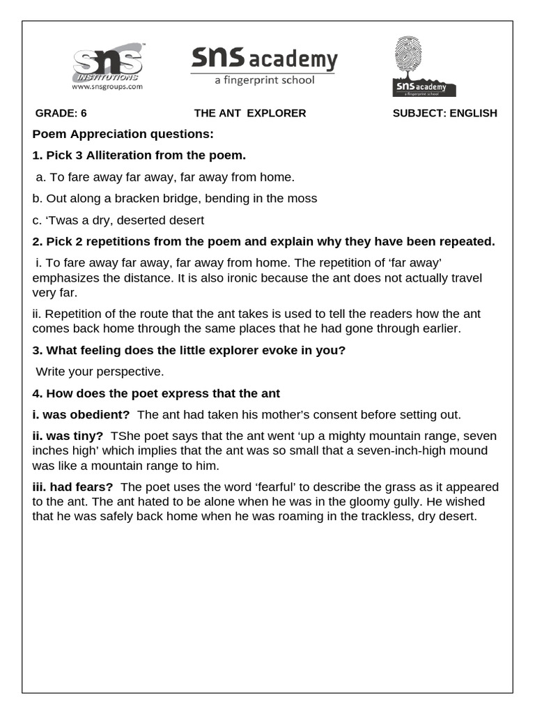 Ant Explorer Poem Analysis Guide | PDF